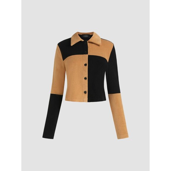 Cider | Tops | Cider Colorblock Buttonup Cropped Cardigan Blacktan Xl ...